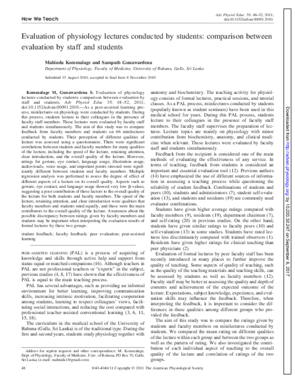 (PDF) Evaluation of physiology lectures conducted by students ...