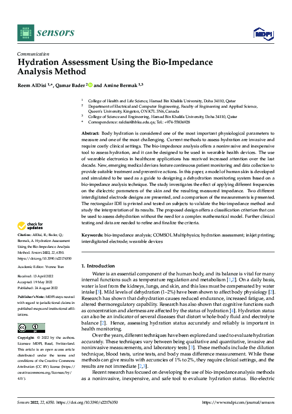 (PDF) Hydration Assessment Using the Bio-Impedance Analysis Method