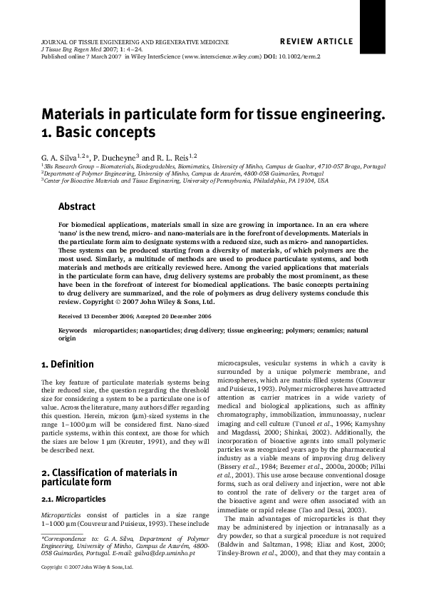 (PDF) Materials in particulate form for tissue engineering. 1. Basic ...