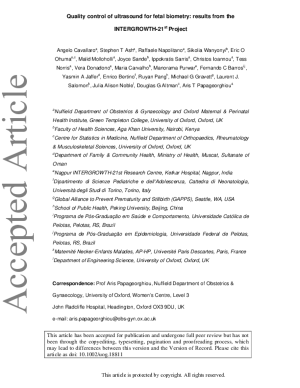 (PDF) Quality control of ultrasound for fetal biometry: results from ...