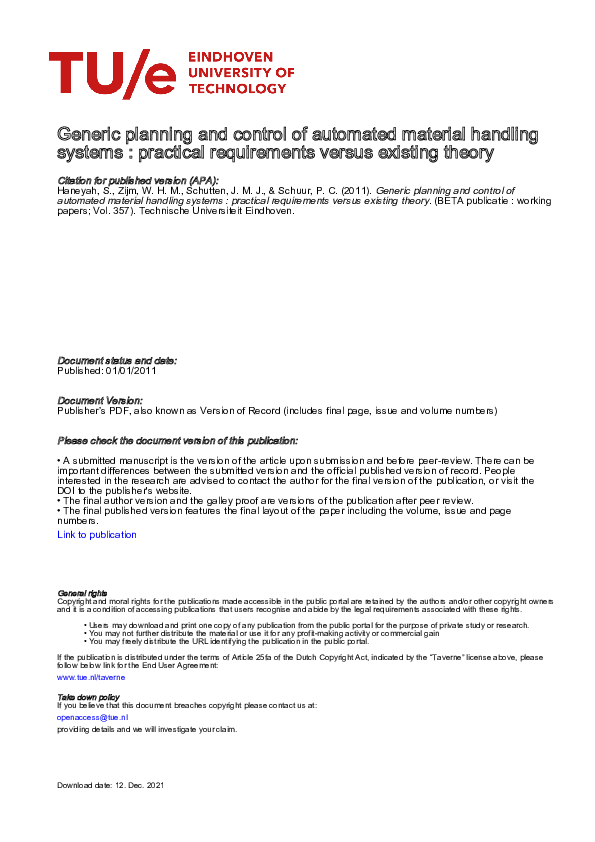 (PDF) Generic planning and control of automated material handling systems