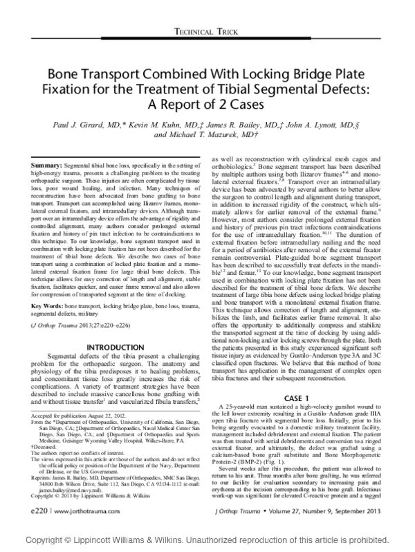 (PDF) Bone Transport Combined With Locking Bridge Plate Fixation for ...