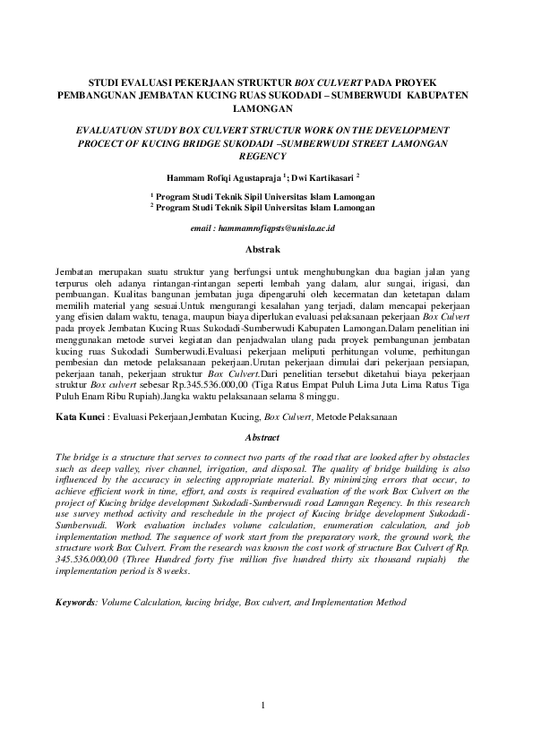 (PDF) Studi Evaluasi Pekerjaan Struktur Box Culvert Pada Proyek ...