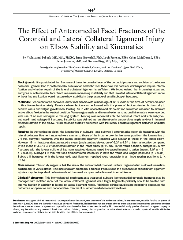 (PDF) The Effect of Anteromedial Facet Fractures of the Coronoid and ...