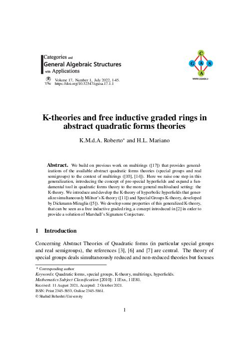 (PDF) K-theories and Free Inductive Graded Rings in Abstract Quadratic Forms Theories | Hugo ...