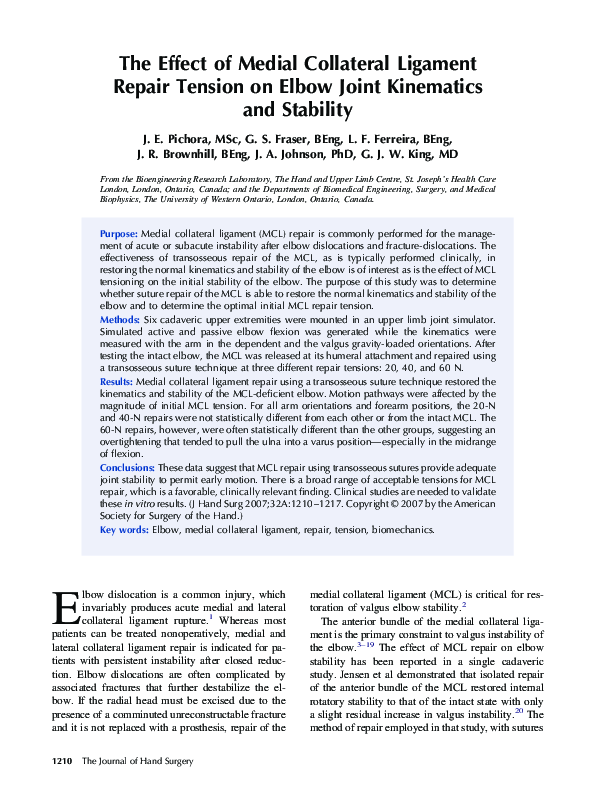 The Effect of Medial Collateral Ligament Repair Tension on Elbow Joint Kinematics and Stability