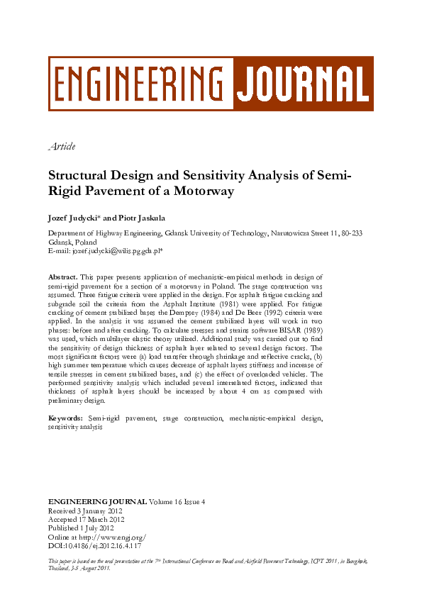 (PDF) Structural Design and Sensitivity Analysis of Semi-Rigid Pavement of a Motorway