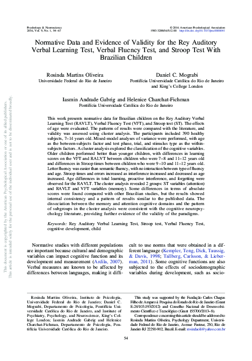 (PDF) Normative data and evidence of validity for the Rey Auditory ...