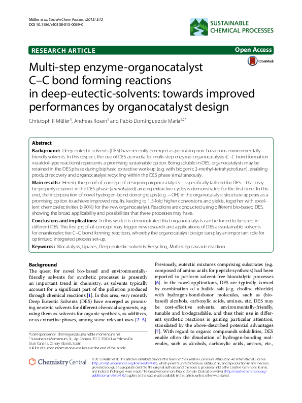 (PDF) Multi-step enzyme-organocatalyst C–C bond forming reactions in ...