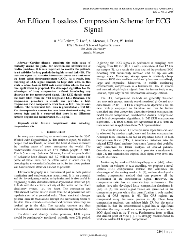 (PDF) An Efficent Lossless Compression Scheme for ECG Signal