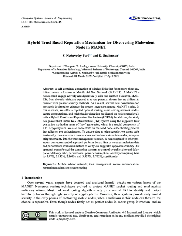 (PDF) Hybrid Trust Based Reputation Mechanism for Discovering Malevolent Node in MANET | S ...