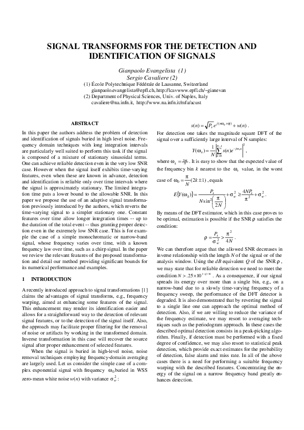 (PDF) Signal Transforms For The Detection And Identification Of Signals ...