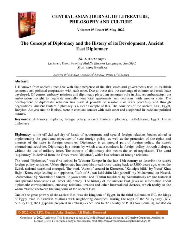 (PDF) The Concept of Diplomacy and the History of its Development ...