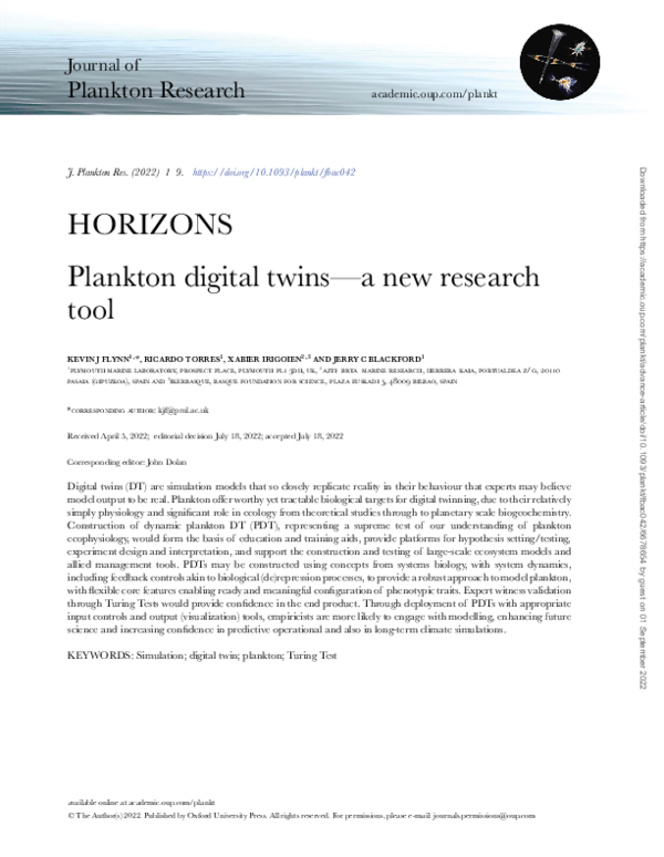 (PDF) Plankton digital twins—a new research tool