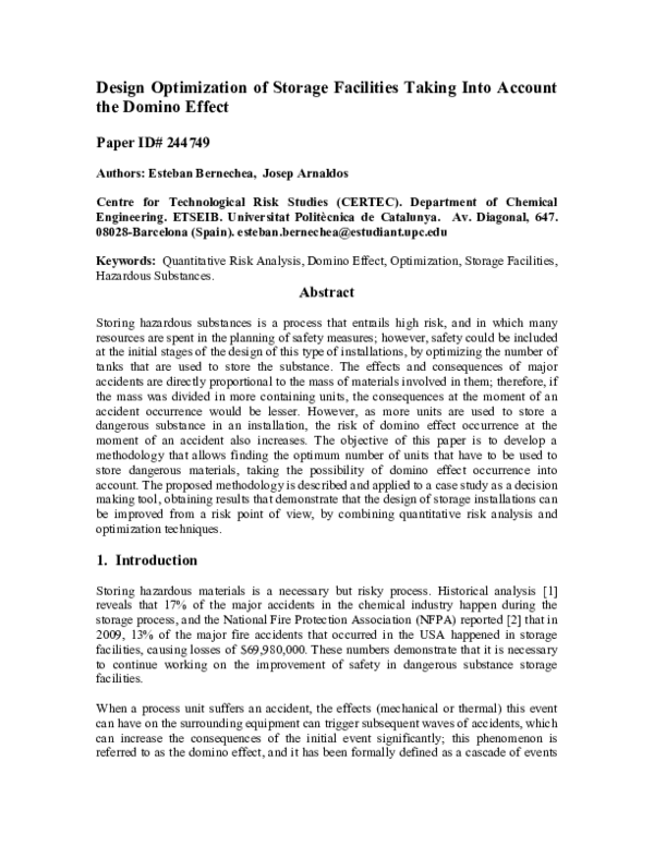 (PDF) Design optimization of storage facilities taking into account the domino effect