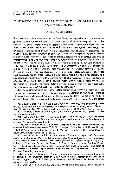 (PDF) The Mfecane as Alibi: Thoughts on Dithakong and Mbolompo