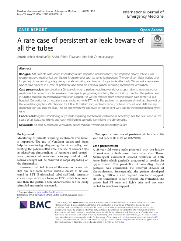 (PDF) A rare case of persistent air leak: beware of all the tubes