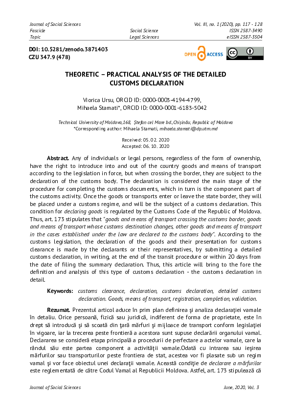 (PDF) Theoretic – Practical Analysis of the Detailed Customs Declaration