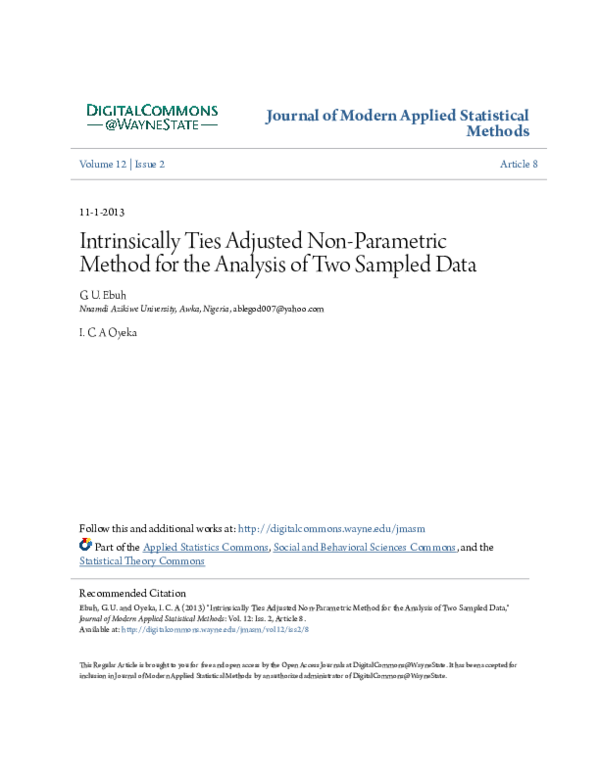 (PDF) Intrinsically Ties Adjusted Non-Parametric Method for the Analysis of Two Sampled Data