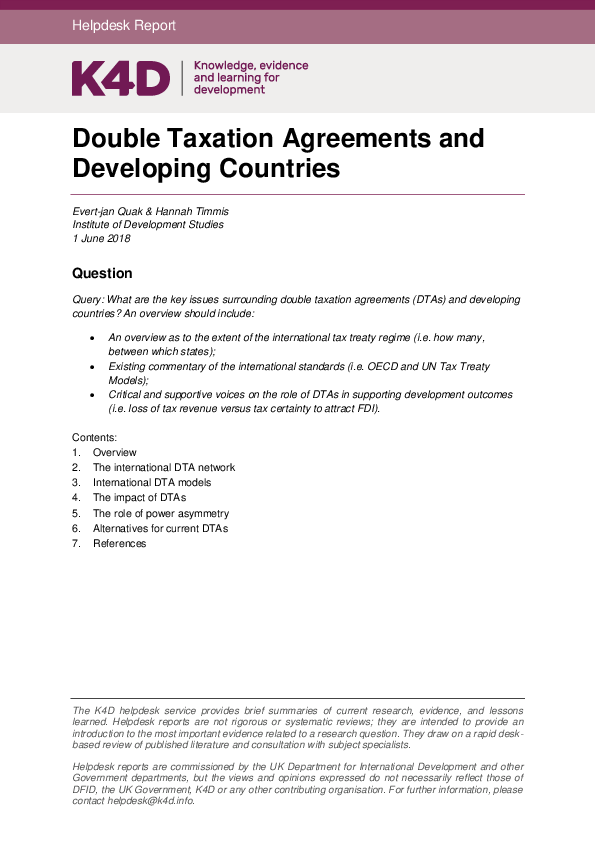 (PDF) Double Taxation Agreements and Developing Countries