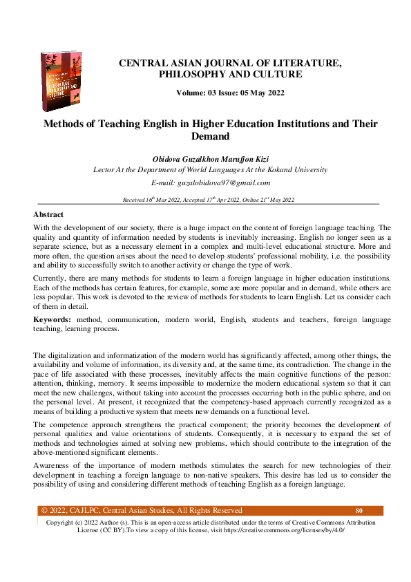 (PDF) Methods of Teaching English in Higher Education Institutions and ...