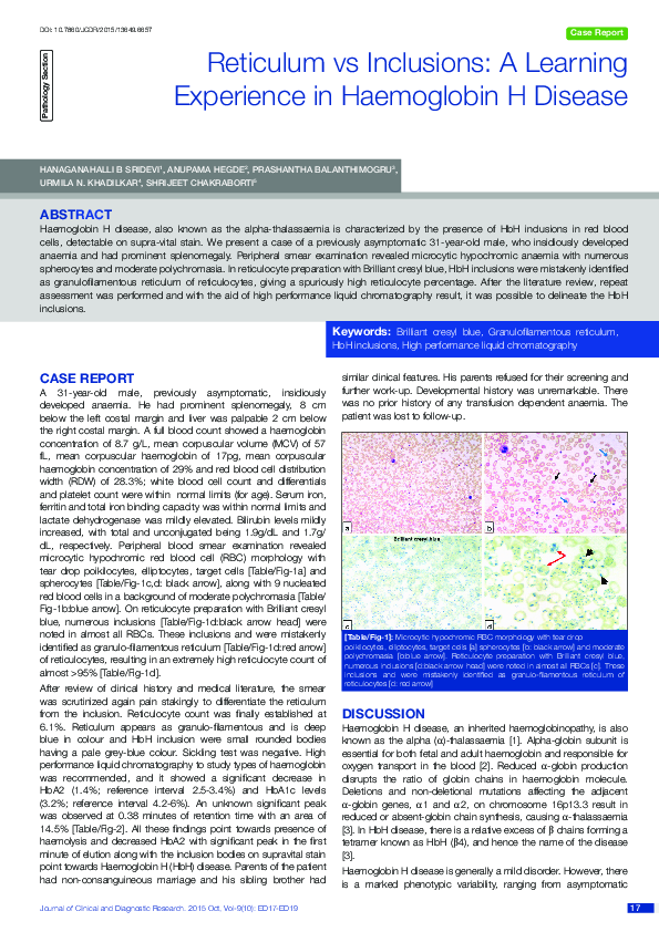 (PDF) Reticulum vs Inclusions: A Learning Experience in Haemoglobin H ...