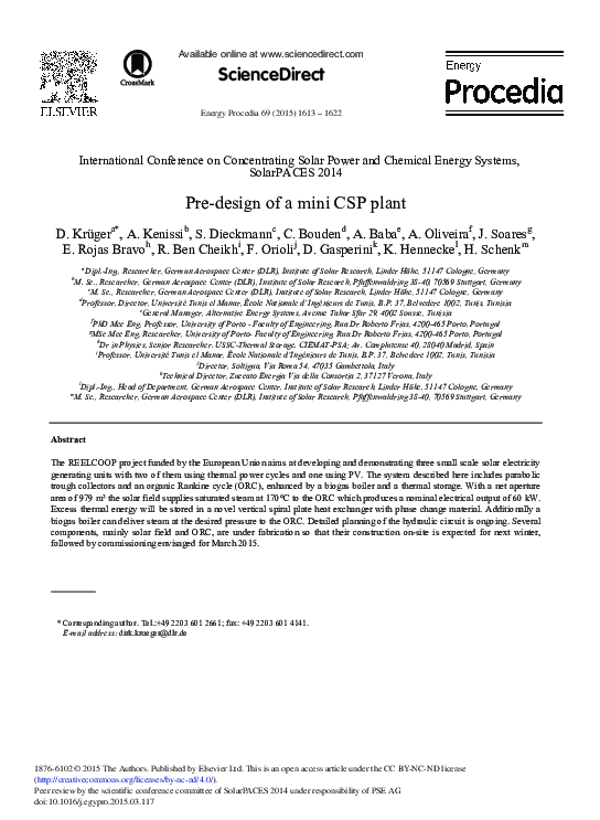 (PDF) Pre-design of a Mini CSP Plant