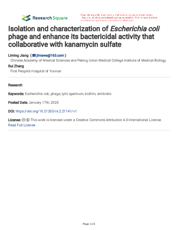 (PDF) Isolation and characterization of Escherichia coli phage and ...