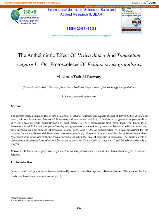 (PDF) The anthelmintic effect of Urtica dioica and Tanacetum vulgare L ...