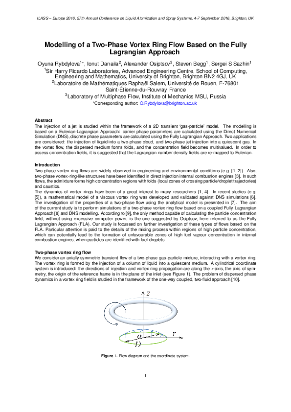 (PDF) Modelling of a two-phase vortex ring flow based on the fully Lagrangian Approach