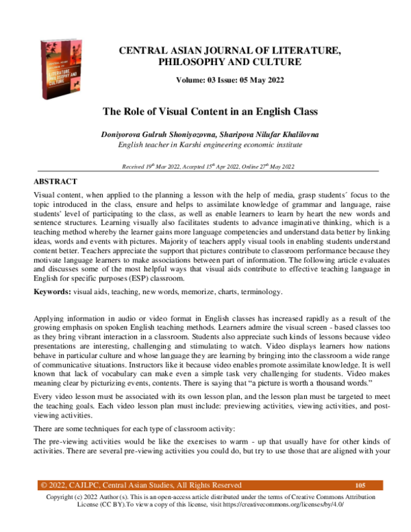 (PDF) The Role of Visual Content in an English Class