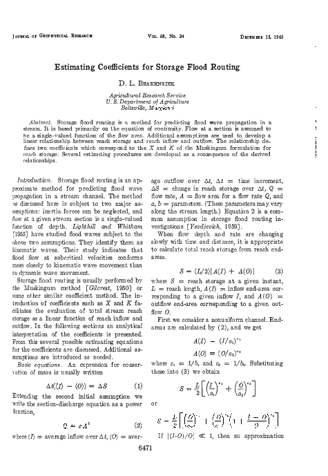 (PDF) Estimating coefficients for storage flood routing