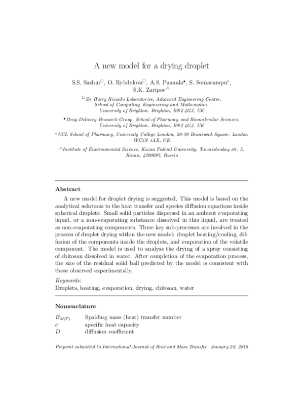 (PDF) A new model for a drying droplet