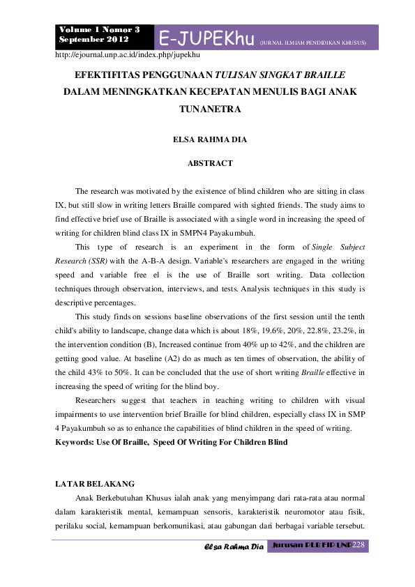 (PDF) Efektifitas Penggunaan Tulisan Singkat Braille Dalam Meningkatkan ...