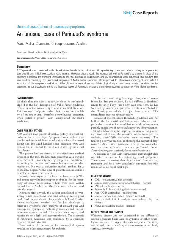 (PDF) An unusual case of Parinaud's syndrome