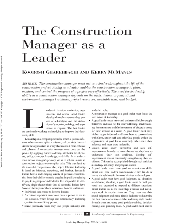 (PDF) The Construction Manager as a Leader