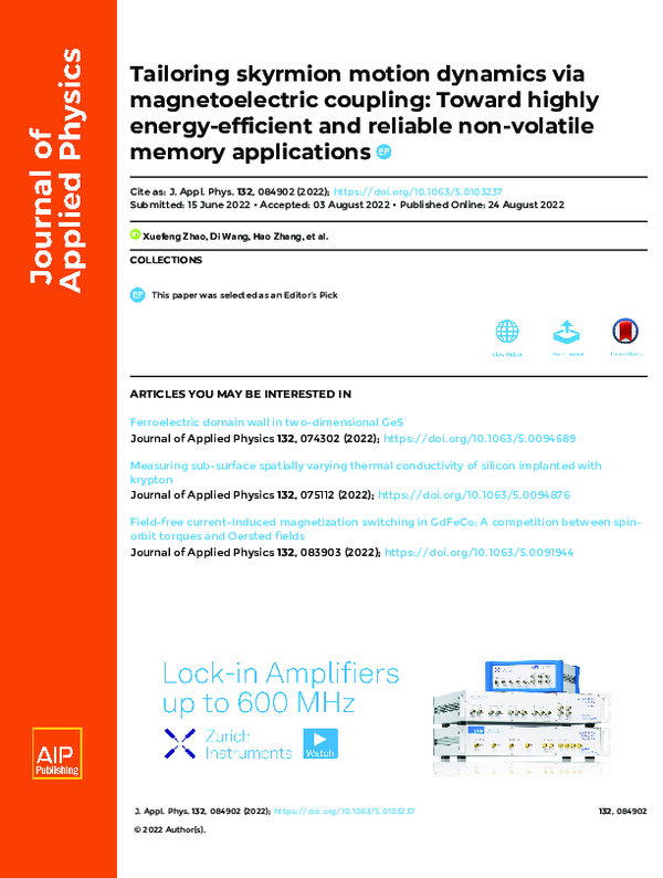 (PDF) Tailoring skyrmion motion dynamics via magnetoelectric coupling: Toward highly energy ...