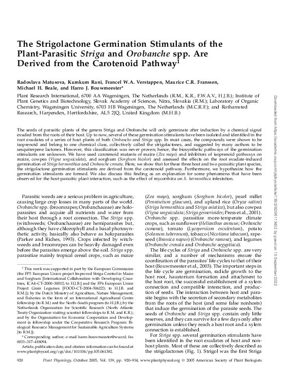 (PDF) The Strigolactone Germination Stimulants of the Plant-Parasitic ...