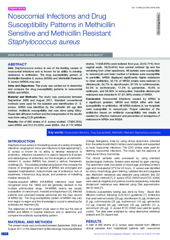(PDF) Nosocomial Infections and Drug Susceptibility Patterns in ...