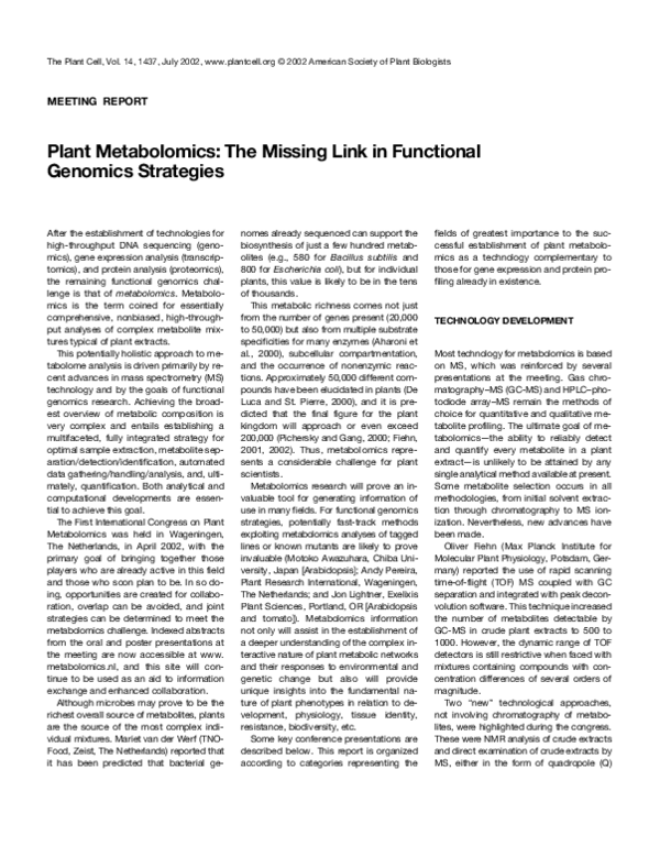 (PDF) Plant Metabolomics
