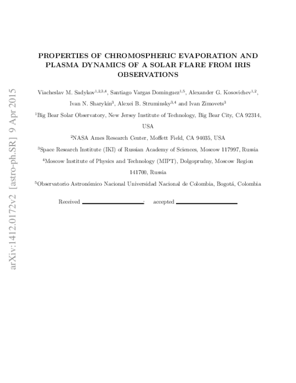 (PDF) Properties of Chromospheric Evaporation and Plasma Dynamics of a ...