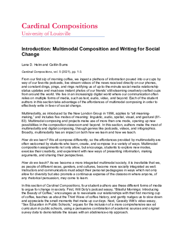 (PDF) Introduction: Multimodal Composition and Writing for Social Change