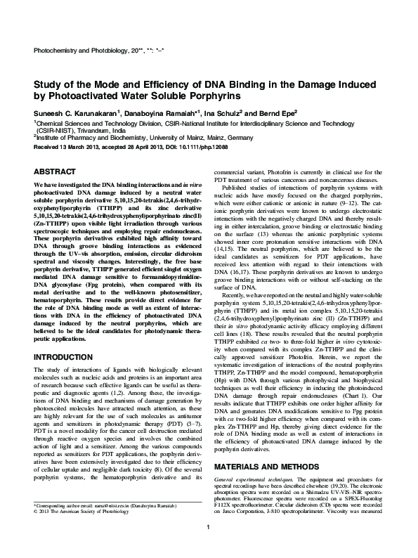 (PDF) Study of the Mode and Efficiency of DNA Binding in the Damage ...