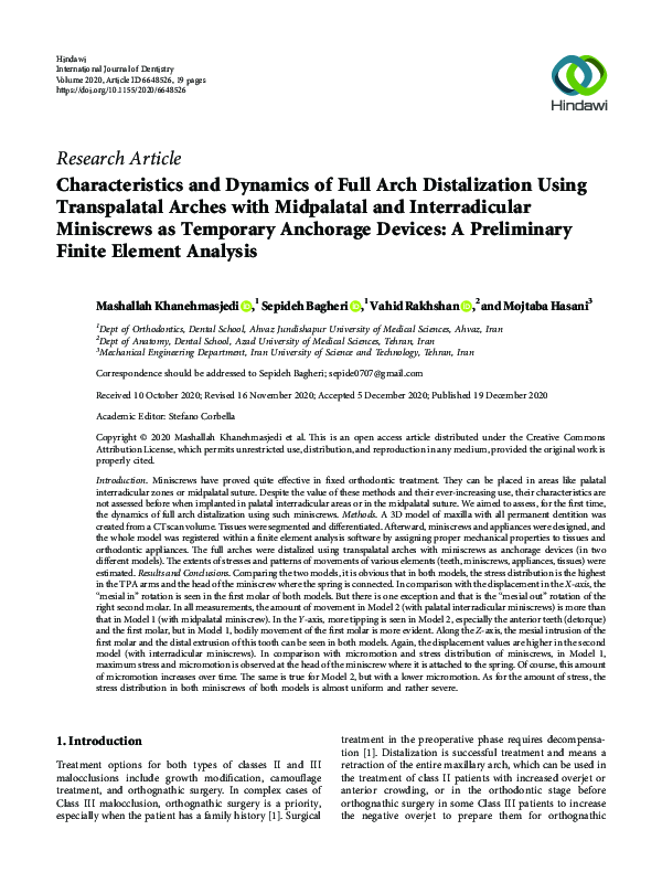 (PDF) Characteristics and Dynamics of Full Arch Distalization Using ...
