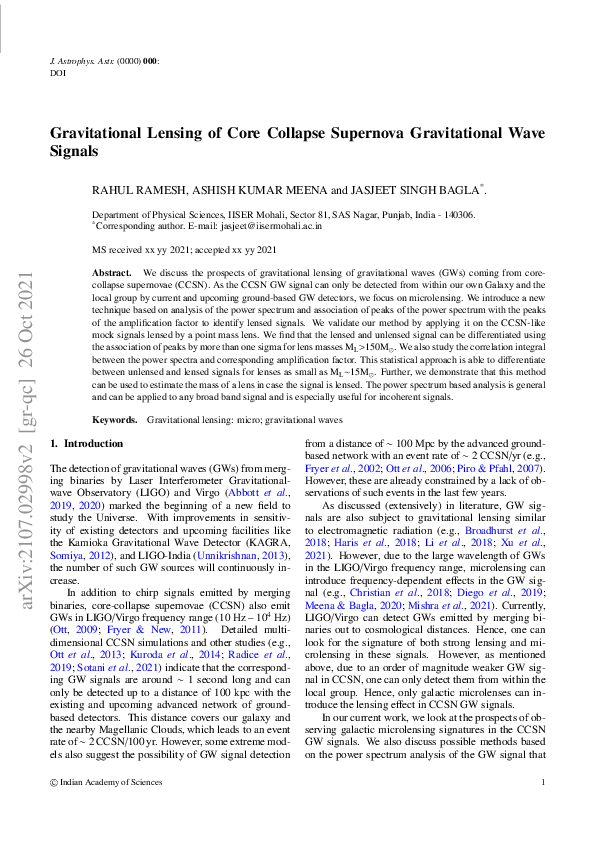 Pdf Gravitational Lensing Of Core Collapse Supernova Gravitational Wave Signals