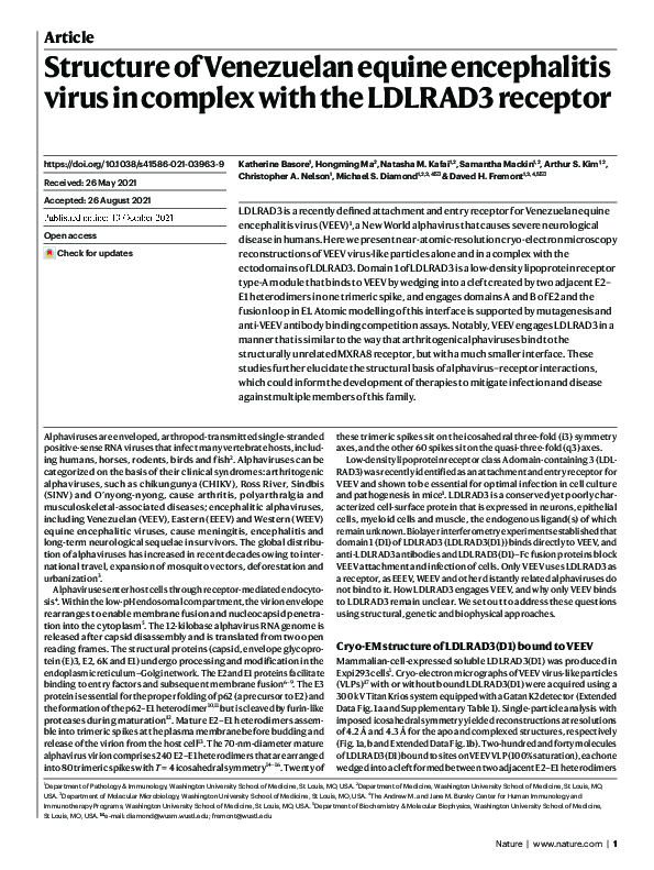 (PDF) Structure of Venezuelan equine encephalitis virus in complex with ...