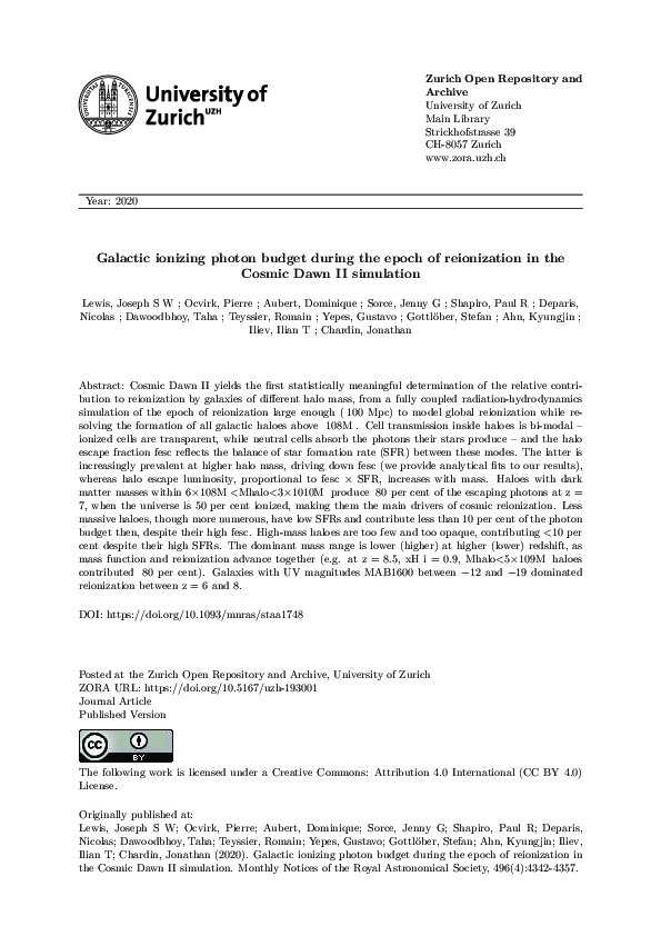 (PDF) Galactic ionizing photon budget during the epoch of reionization ...