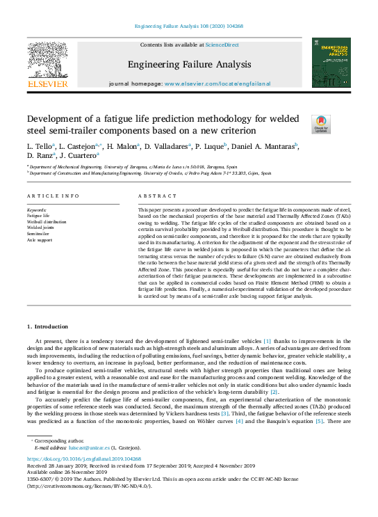 (PDF) Development of a fatigue life prediction methodology for welded ...
