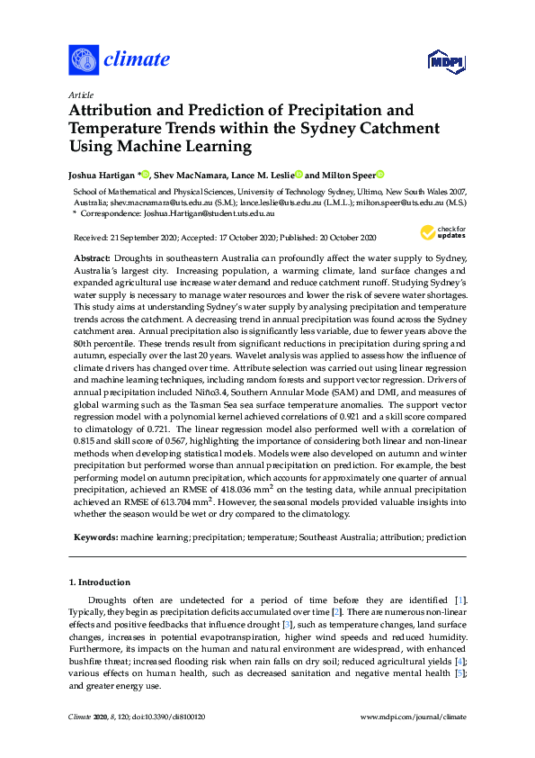 (PDF) Attribution and Prediction of Precipitation and Temperature Trends within the Sydney ...