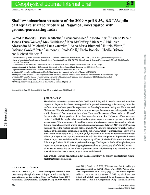 Pdf Shallow Subsurface Structure Of The 2009 April 6 Mw 6 3 Laquila Earthquake Surface